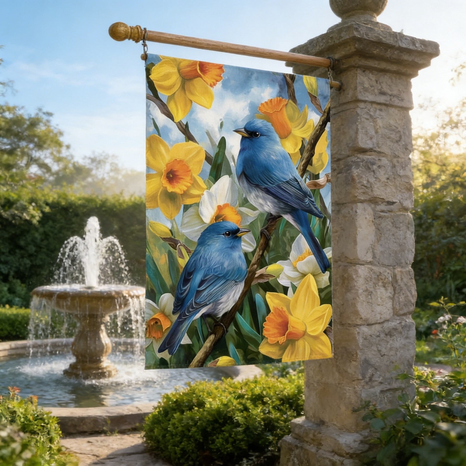 Spring Summer House Flag 39 x 27 Inch Double Sided Bluebird Daffodil ...