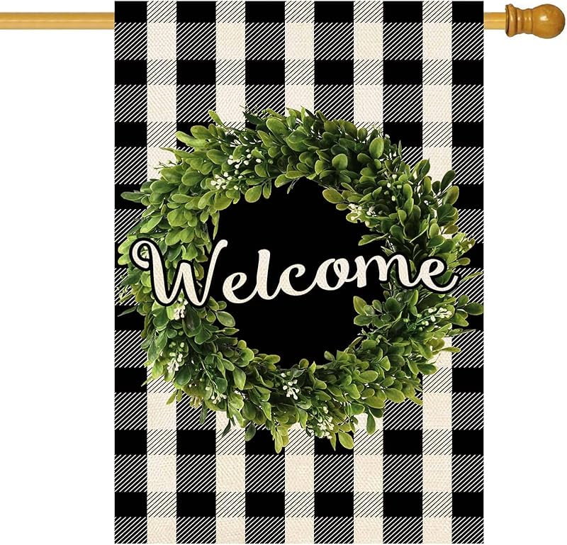 Spring Summer House Flag Wreath Garden Flag Magnolia Leaves Welcome ...