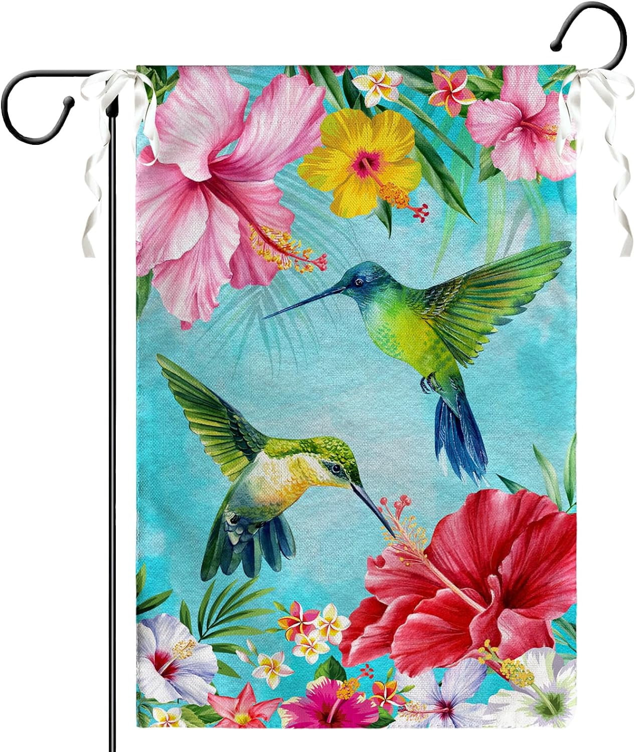 Spring Summer Hummingbird Garden Flag Burlap Welcome Hibiscus Flower ...
