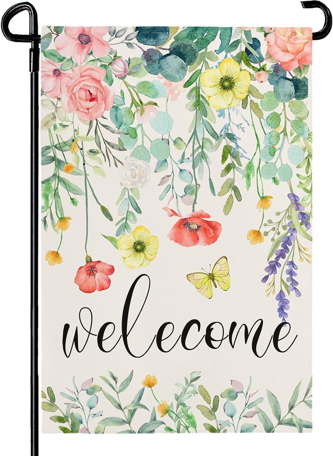 Spring Summer Hummingbird Garden Flag Burlap Welcome Hibiscus Flower ...