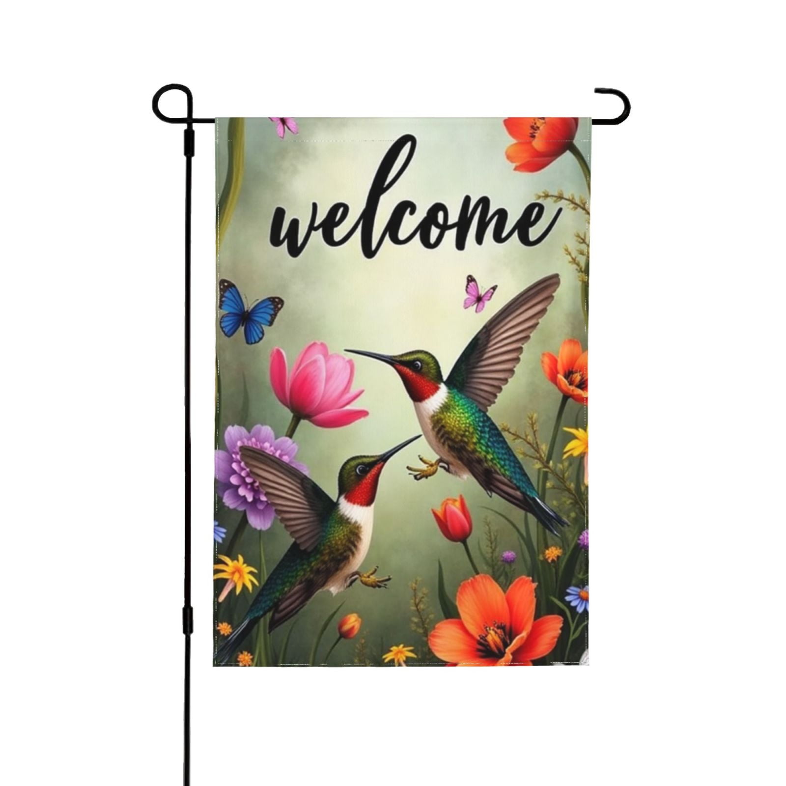 Spring Summer Hummingbirds Garden Flag Happy Welcome For Outside ...