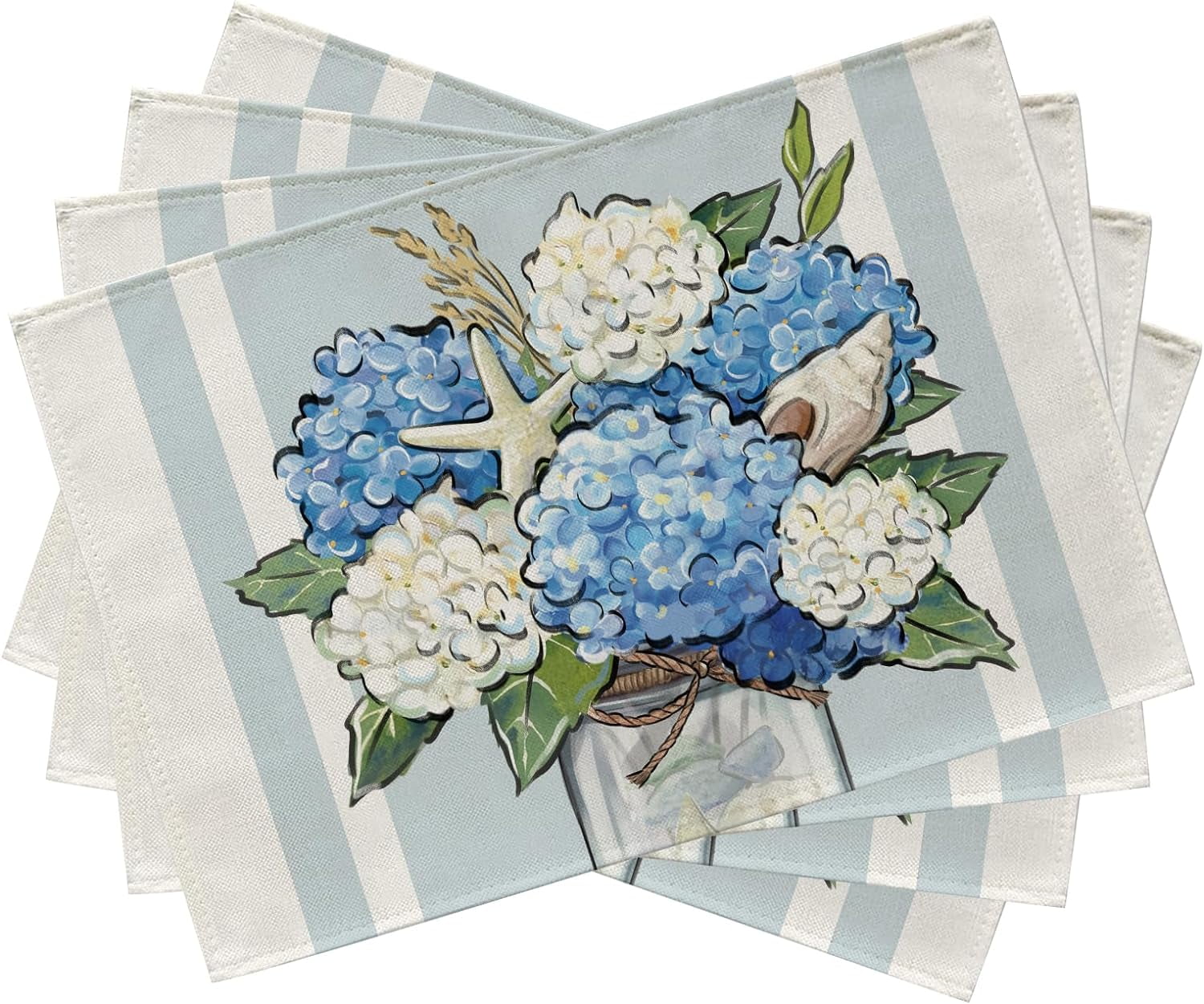 Spring Summer Hydrangea Flower Placemats Set of 4, Blue White Floral ...