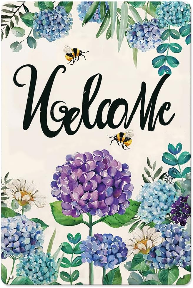 Spring Summer Hydrangea Garden Decor,Purple Blue Flower Floral Welcome ...