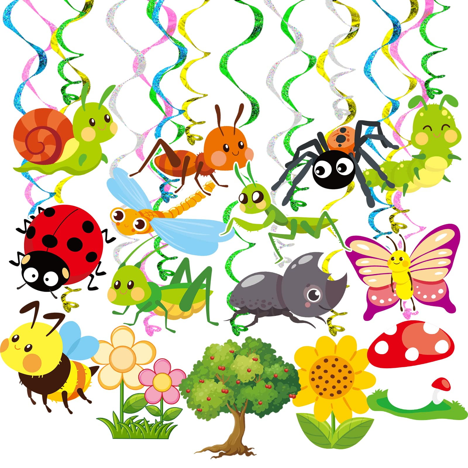 Spring Summer Insect Hanging Swirls Party Decor 30 Foil Ceiling Hanging ...
