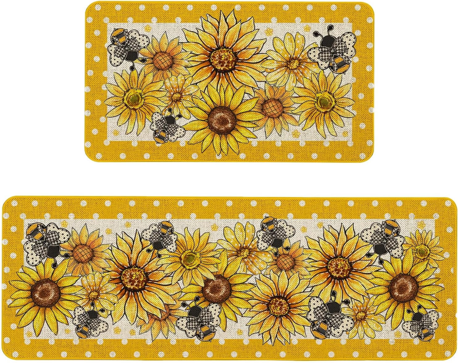 Spring Summer Kitchen Mats Set of 2 Non Slip Farmhouse Bee Sunflower ...
