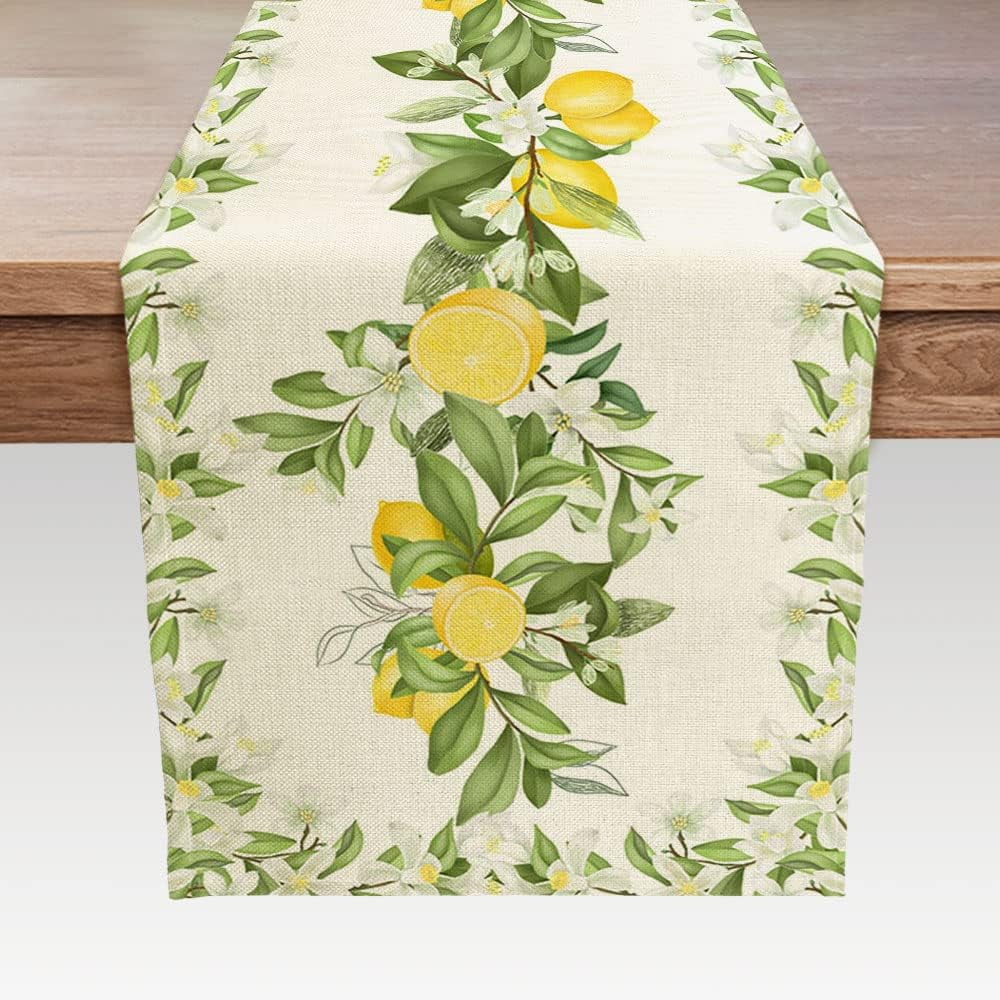 Spring Summer Leaves and Flowers Table Runners, Seasonal Fruit Lemon ...