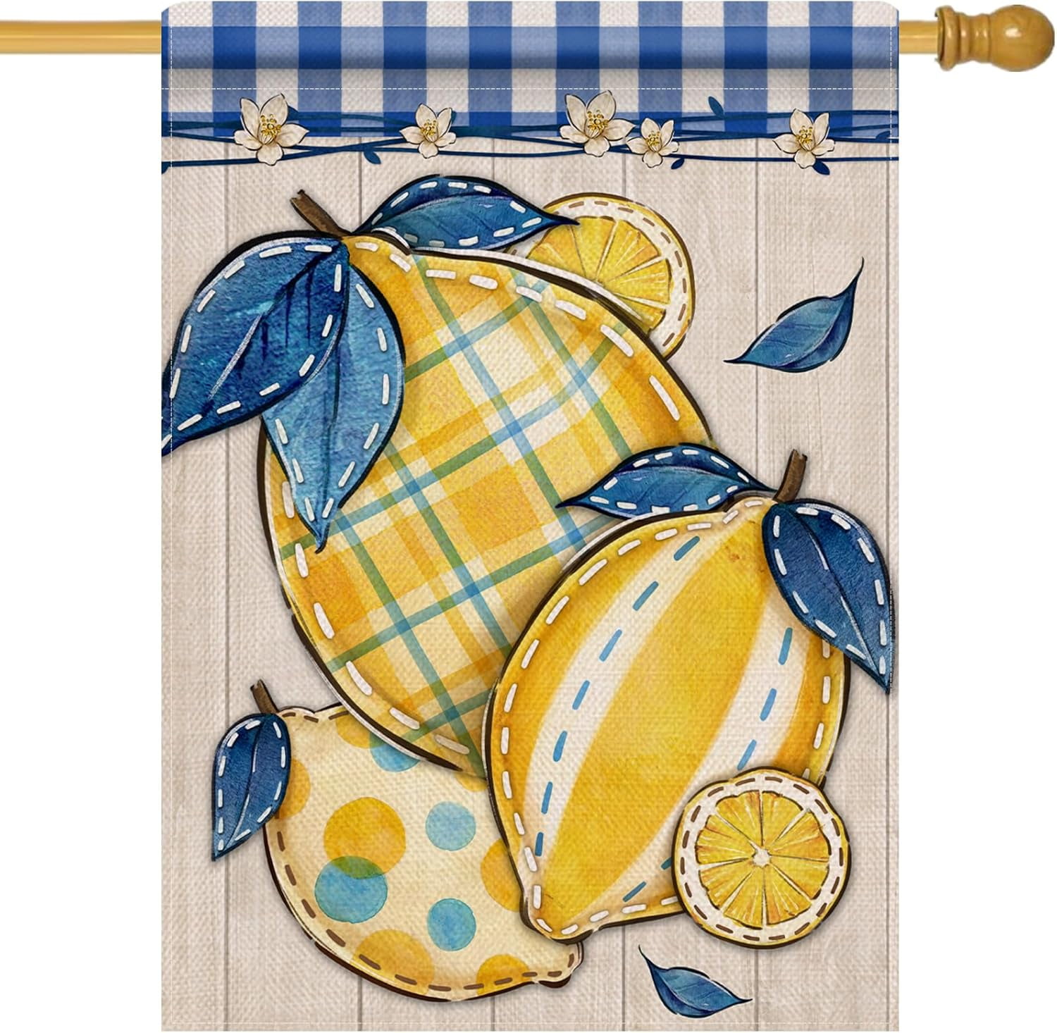 Spring Summer Lemon Decorative Garden Flag, Blue Plaid Check Farmhouse ...