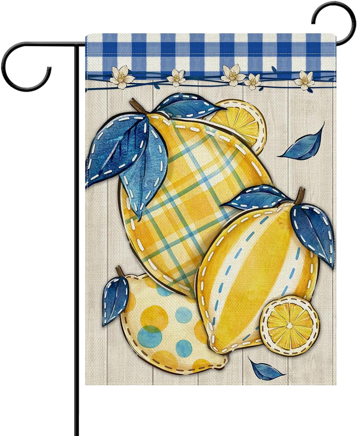 Spring Summer Lemon Decorative Garden Flag, Blue Plaid Check Farmhouse Yard Outside Home ...