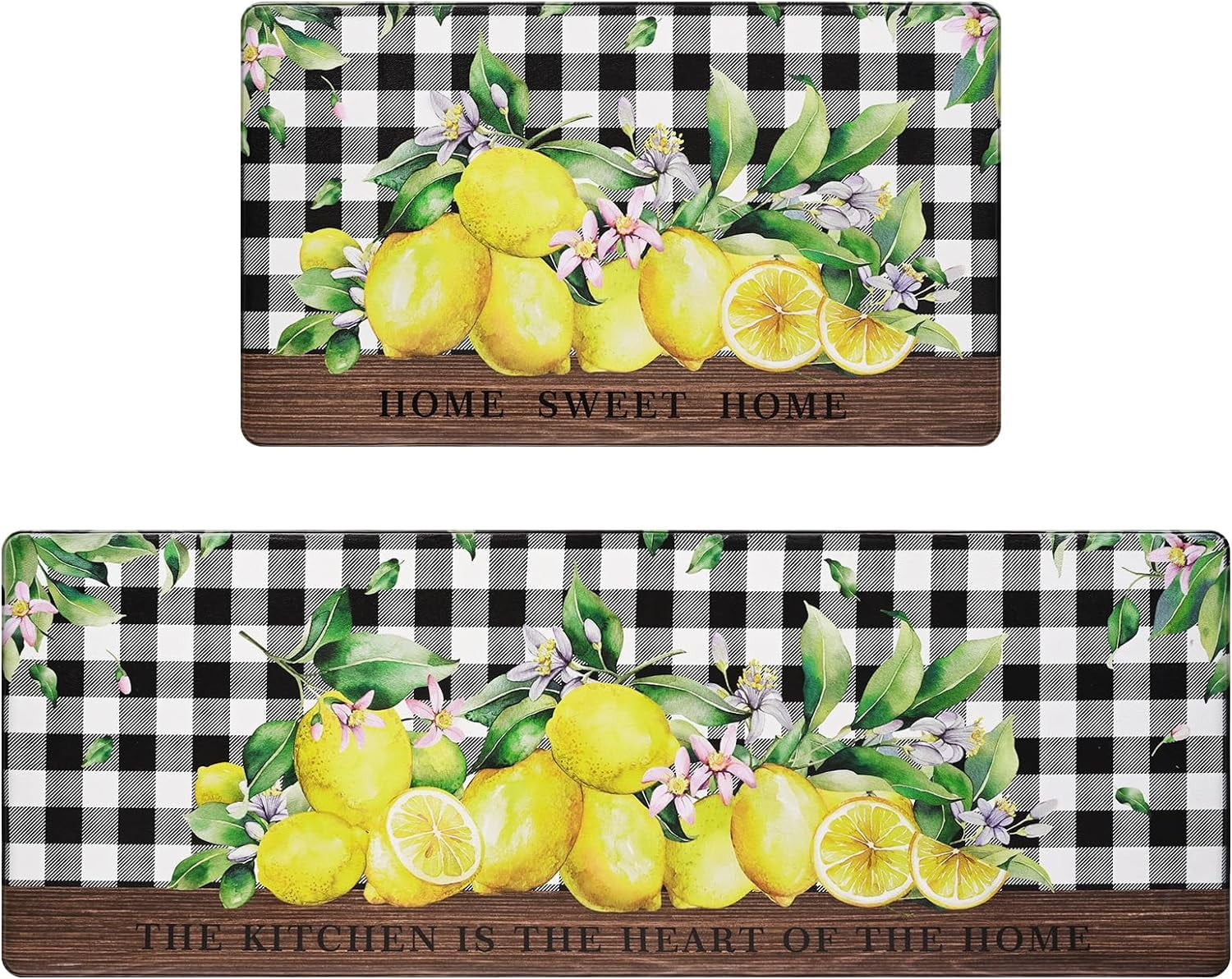 Spring Summer Lemon Kitchen Kitchen Rugs Set of 2, Buffalo Plaid ...
