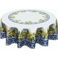 Spring Summer Lemon Round Tablecloth 60inch Blue Boho Tile Flowers ...