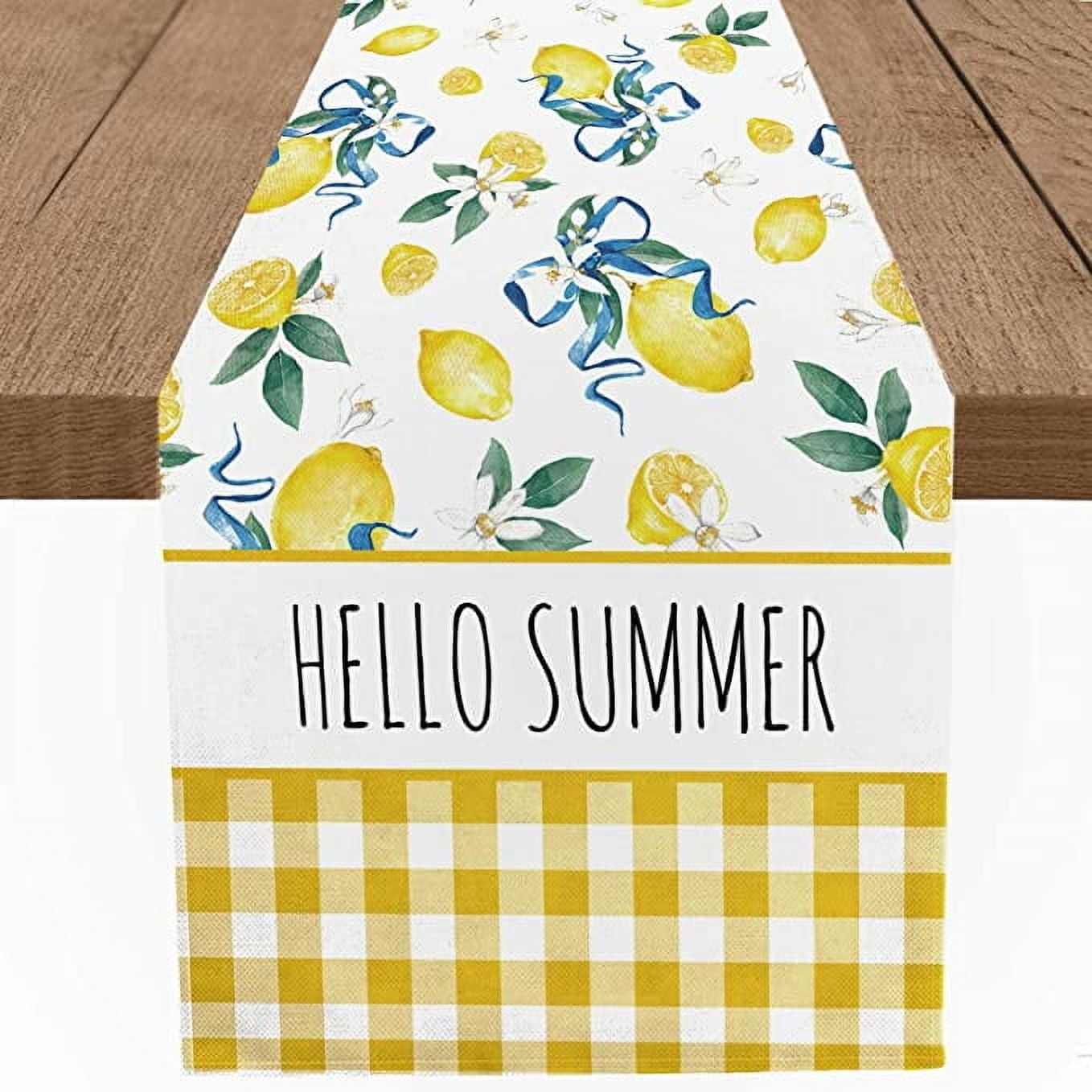 Spring Summer Lemon Table Runner Teal Blue Linen Table Runner Lemon ...
