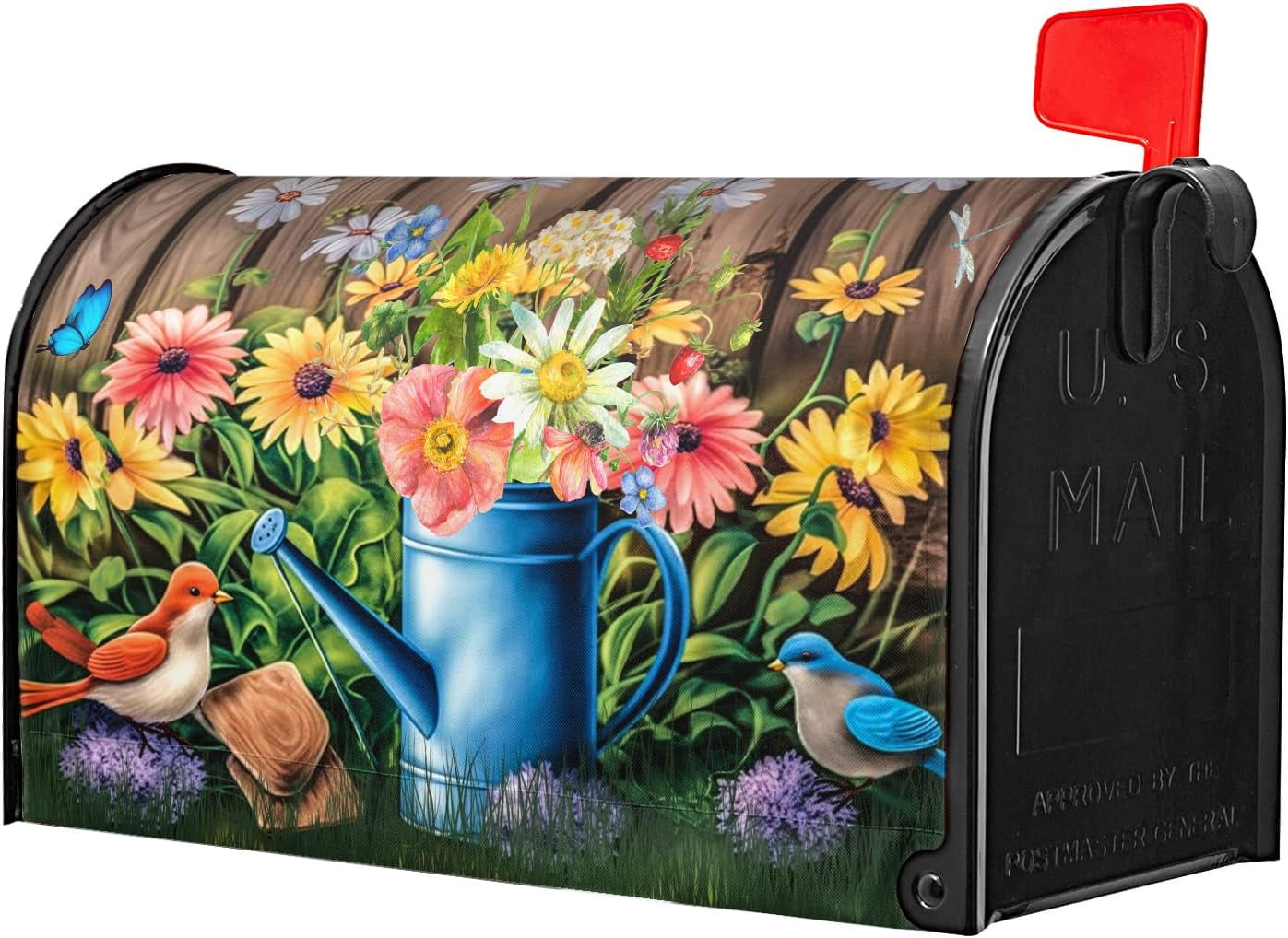 Spring Summer Magnetic Bird Mailbox Cover - Floral & Butterfly Design ...