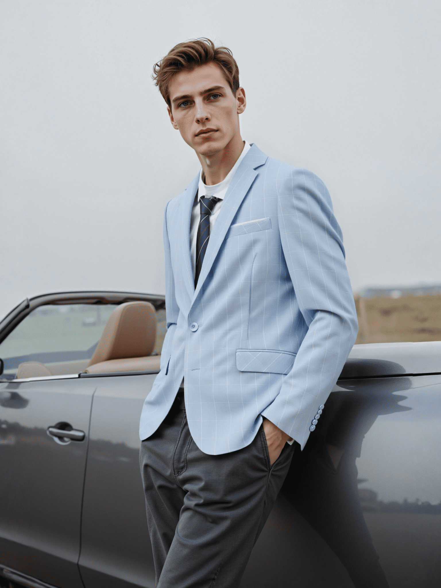 Spring/Summer Men's Light Blue Plaid Blazer - Hand or Dry Wash, Perfect ...