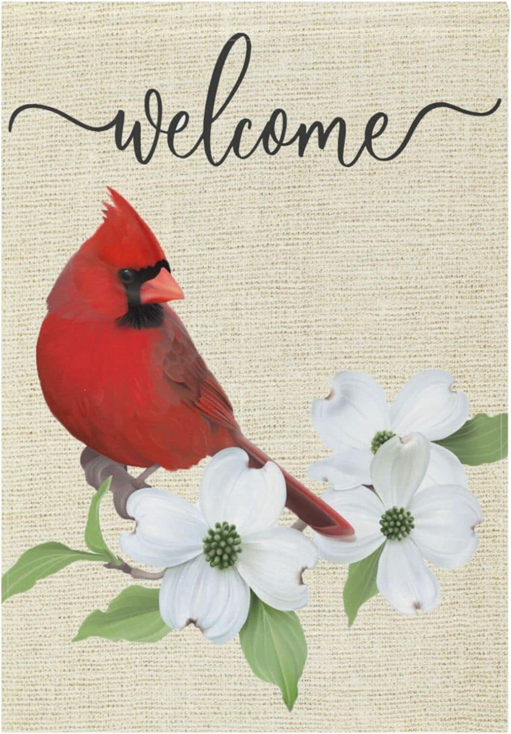 Spring Summer Northern Cardinal Garden Flag Double Sided Blooming White ...