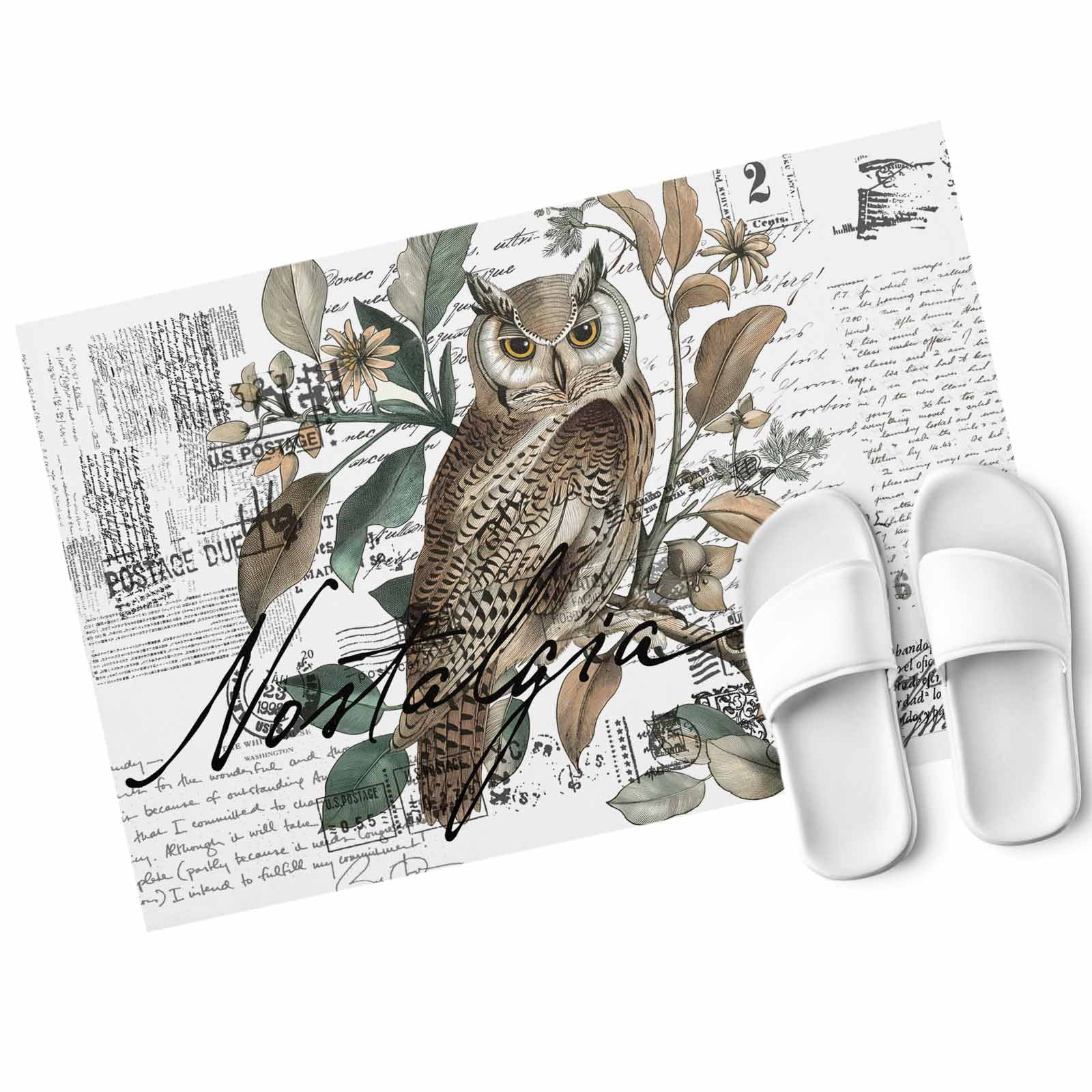 Spring Summer Owl Floral Leaves Vintage Envelope Letters White Door Mat ...