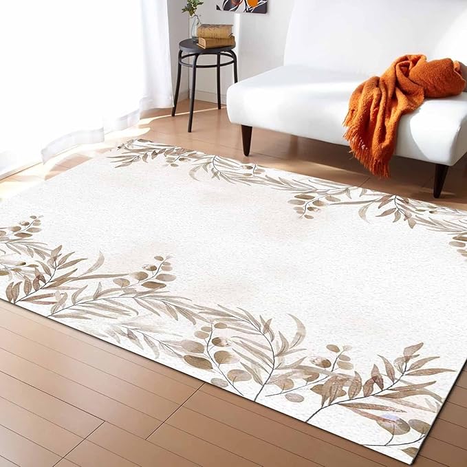 Spring Summer Plant Leaves Area Rugs, White Simple Line Flower Easy ...