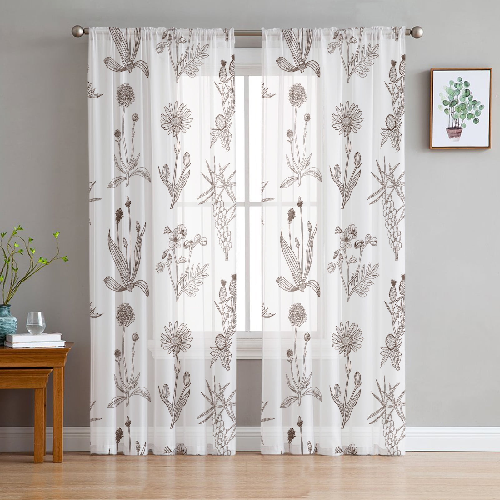 Spring Summer Plants Chamomile Bedroom Transparent Sheer Curtains Holiday ration Window Voile ...