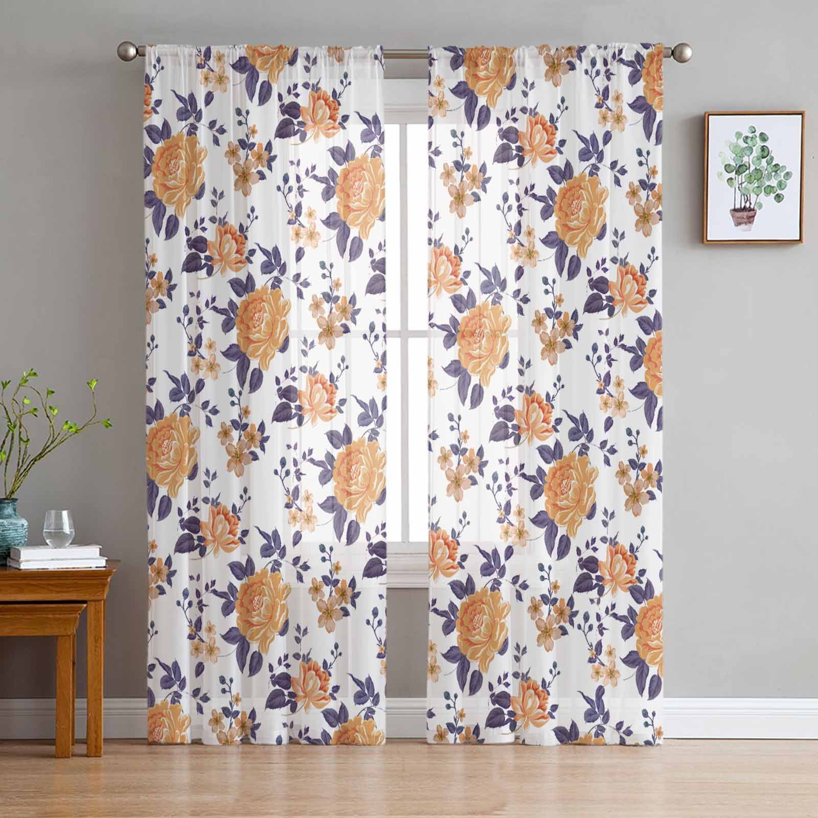 Spring Summer Plants Chamomile Bedroom Transparent Sheer Curtains ...
