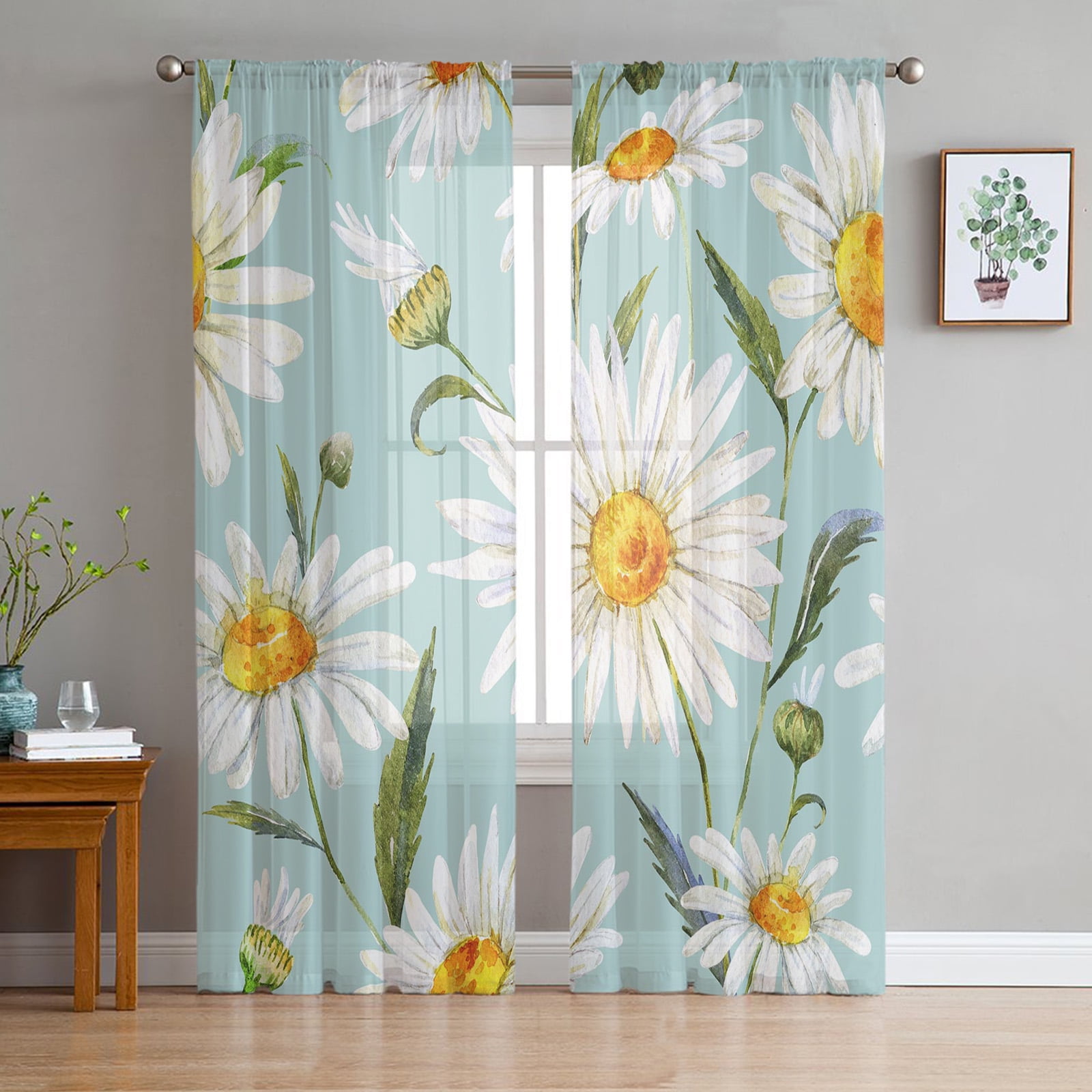 Spring Summer Plants Chamomile Bedroom Transparent Sheer Curtains ...