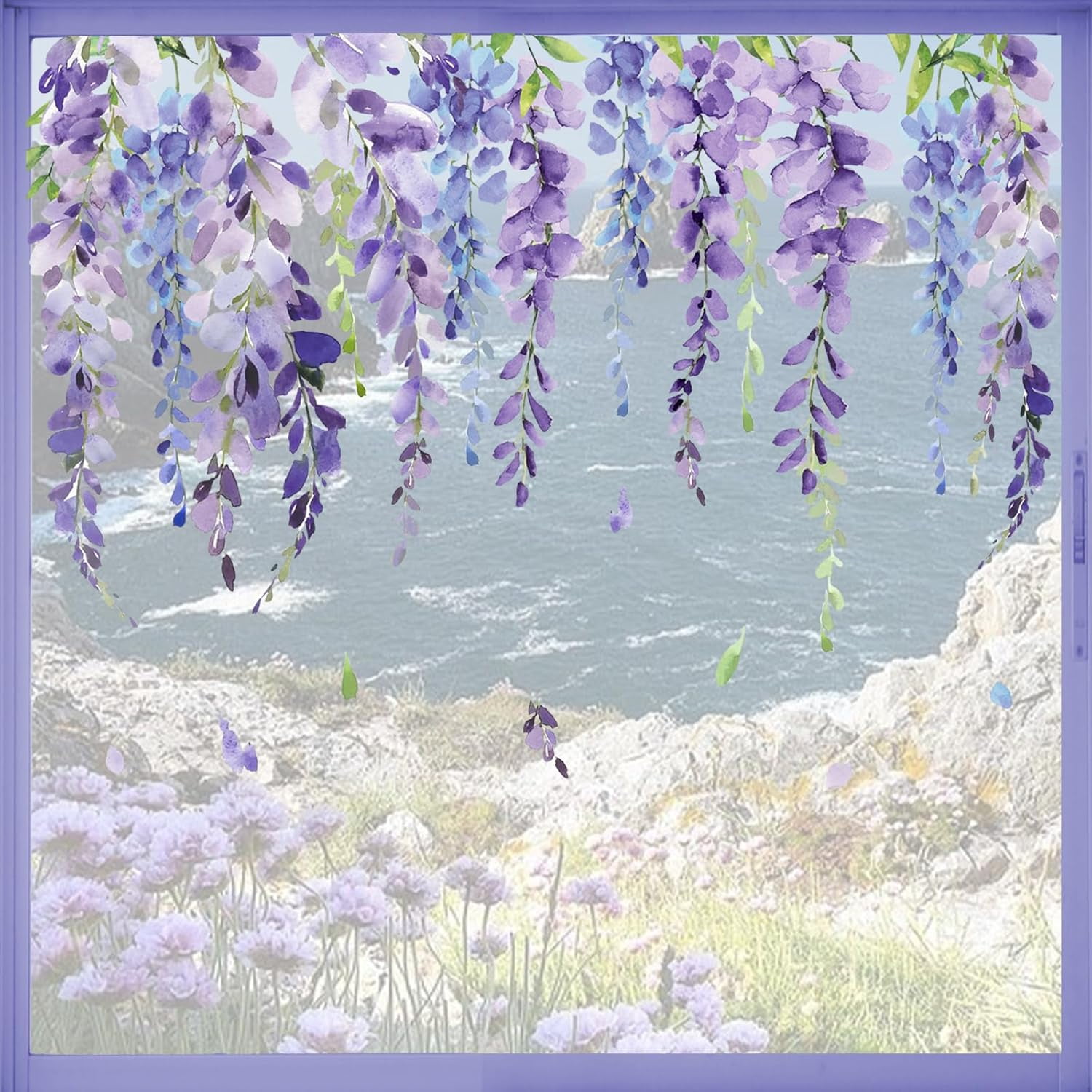 Spring Summer Purple Flower Window Clings 9 Sheets, Wisteria Flower ...
