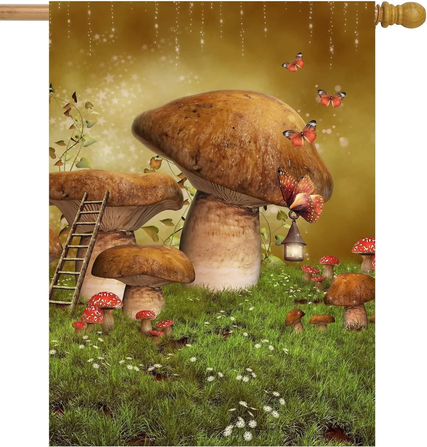 Spring Summer Retro Fantasy Fairy Mushrooms Flowers Grass and ...