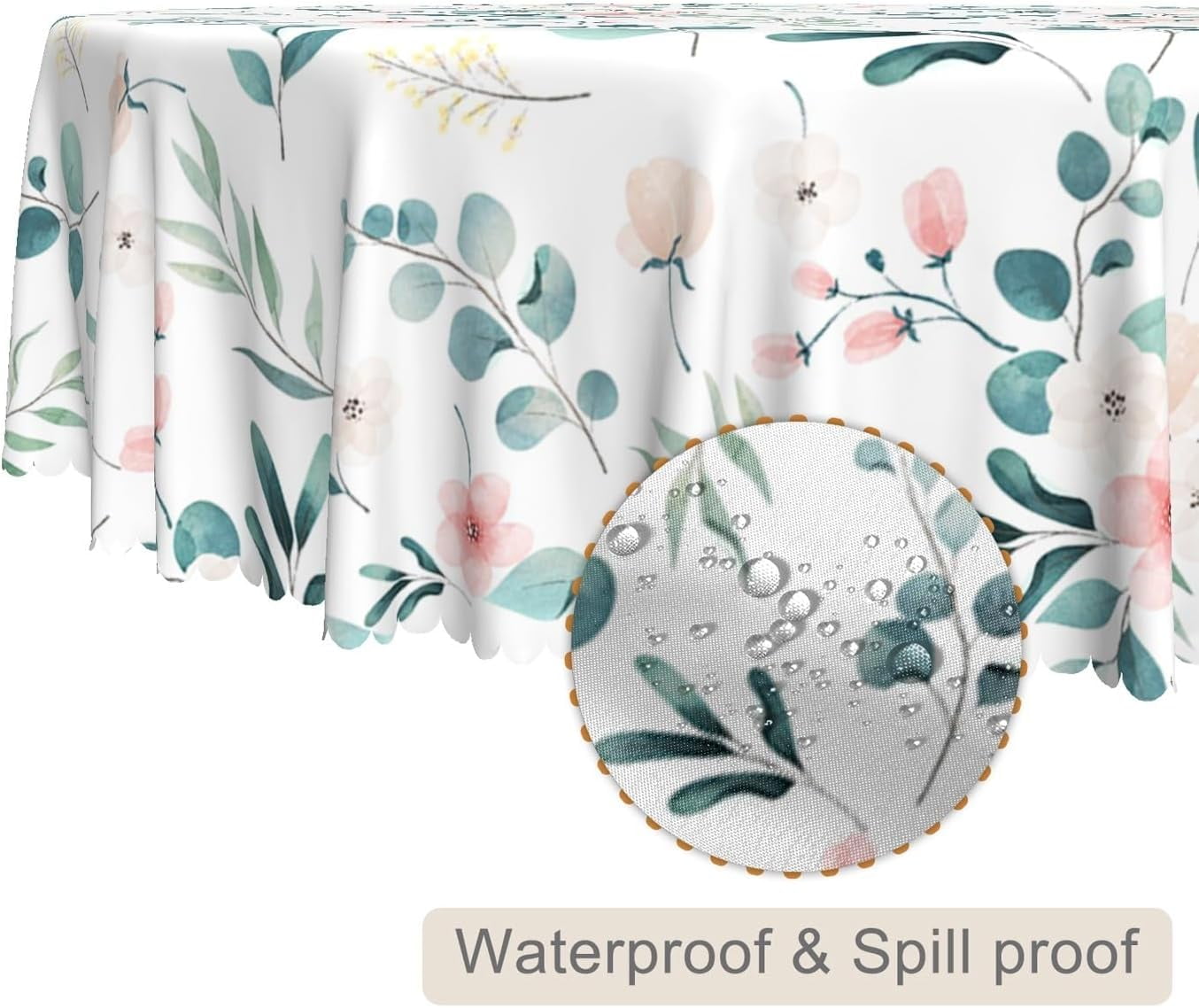 Spring Summer Round Tablecloth 24 Inch Green Leaf Pink Floral Circular ...