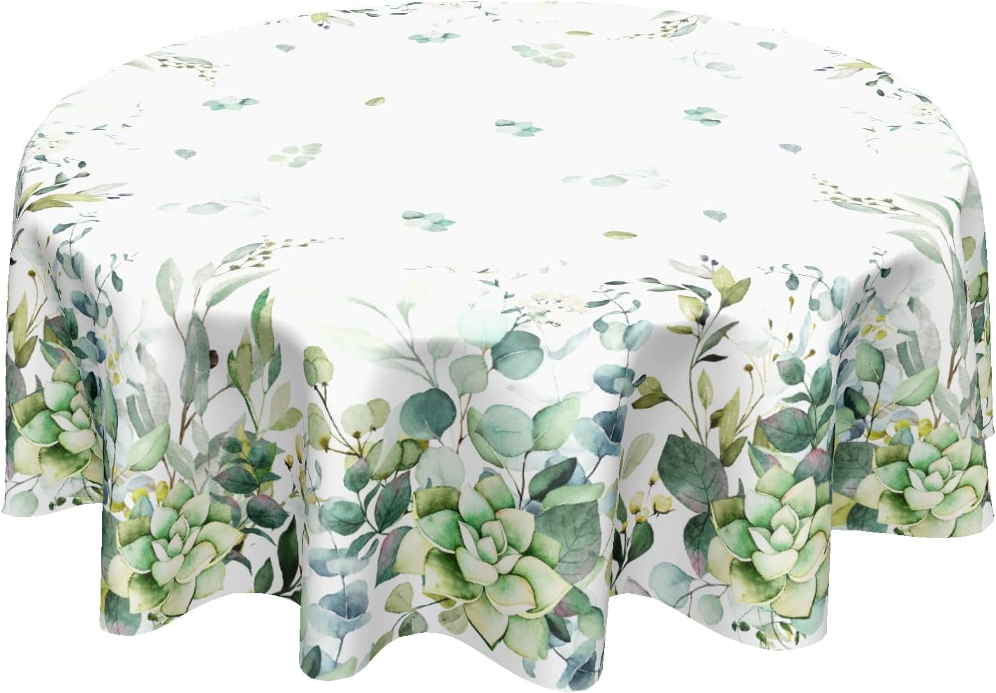 Spring Summer Round Tablecloth 60 Inch Watercolor Eucalyptus Leaves ...