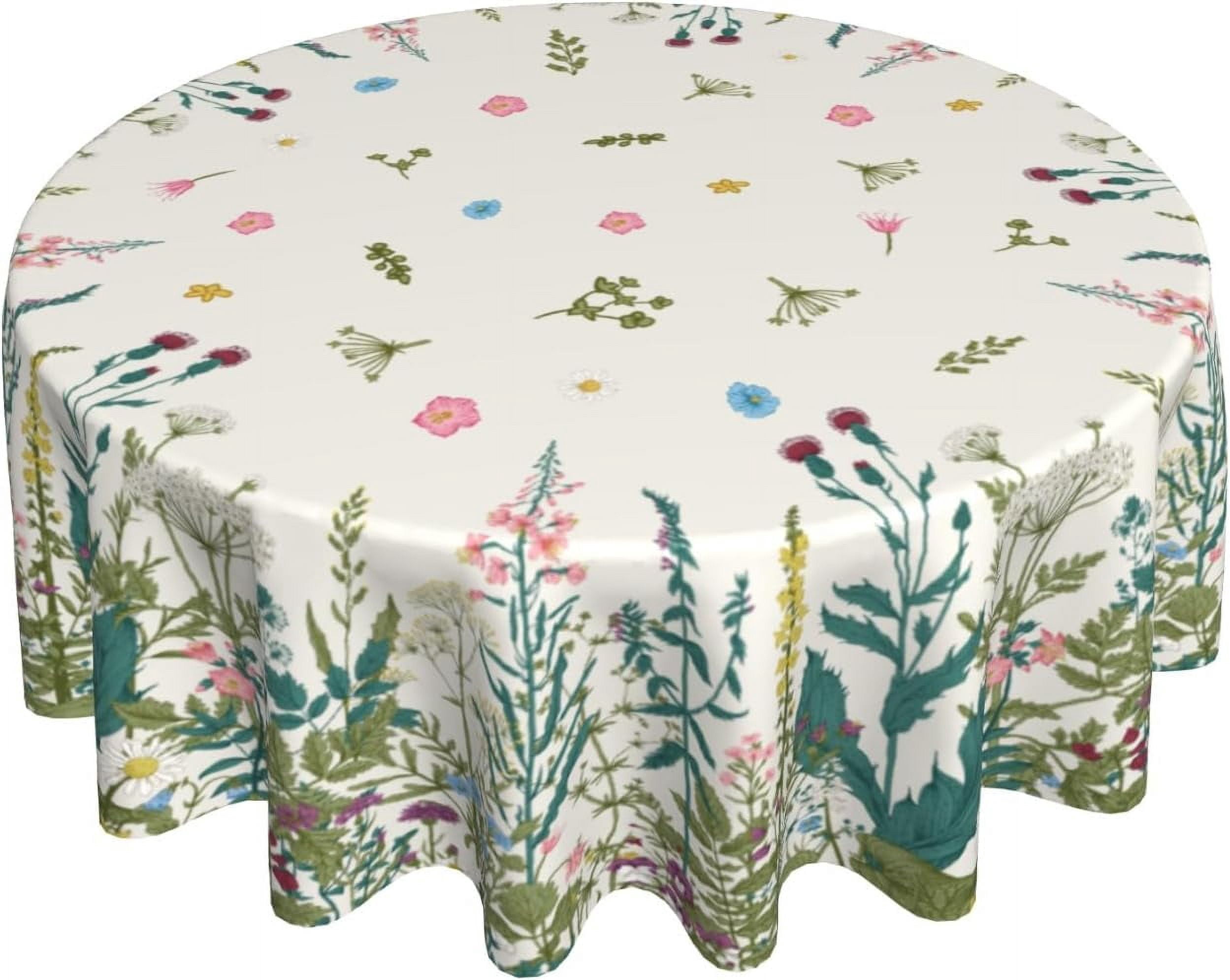 Spring Summer Sage Green Floral Tablecloth Round 60 Inch Vintage Wild ...