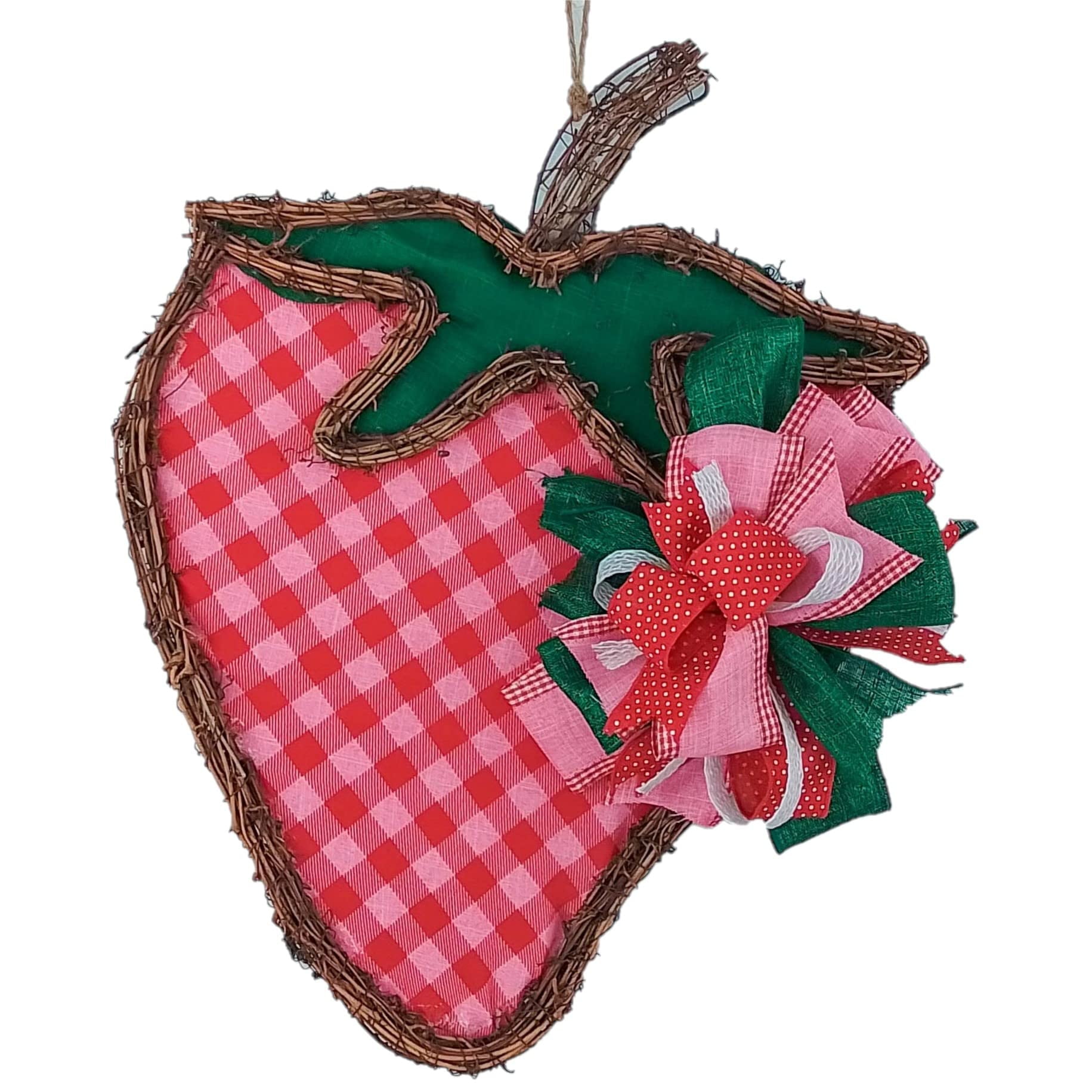 Spring Summer Strawberry Grapevine Wreath - Gingham Door Hanger ...