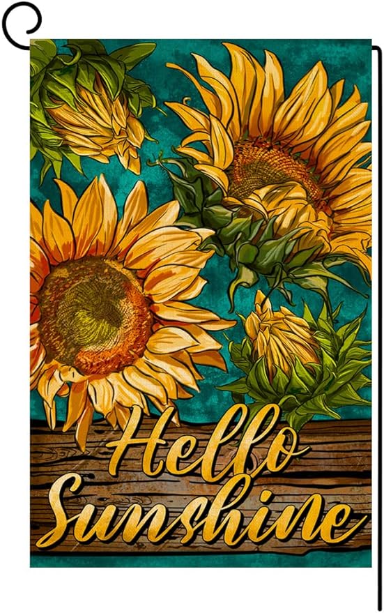 Spring Summer Sunflower Garden Flag 12x18 Vertical Double Sided Hello ...