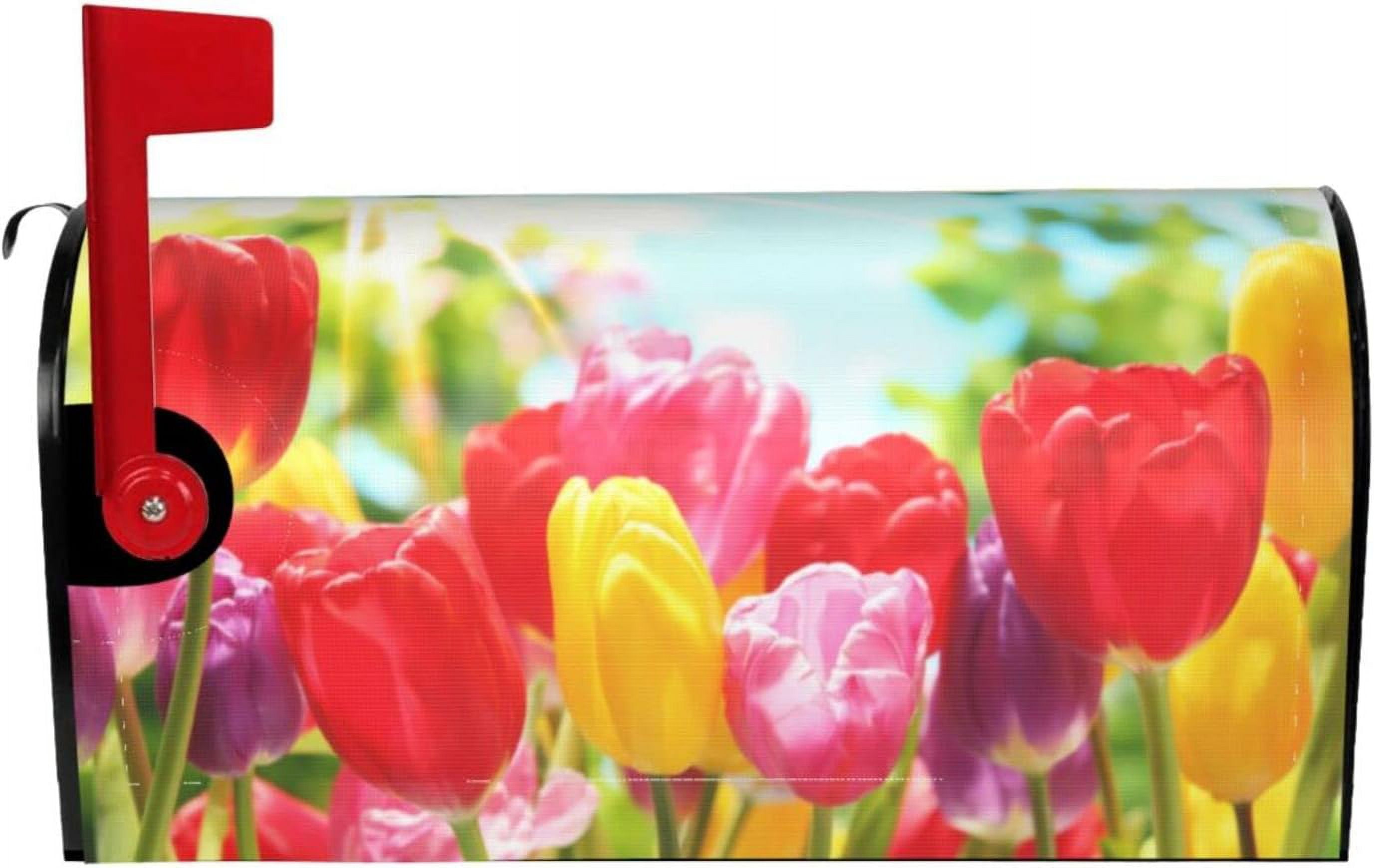 Spring Summer Sunny Fresh Colorful Tulips Mailbox Magnetic Post Mailbox ...