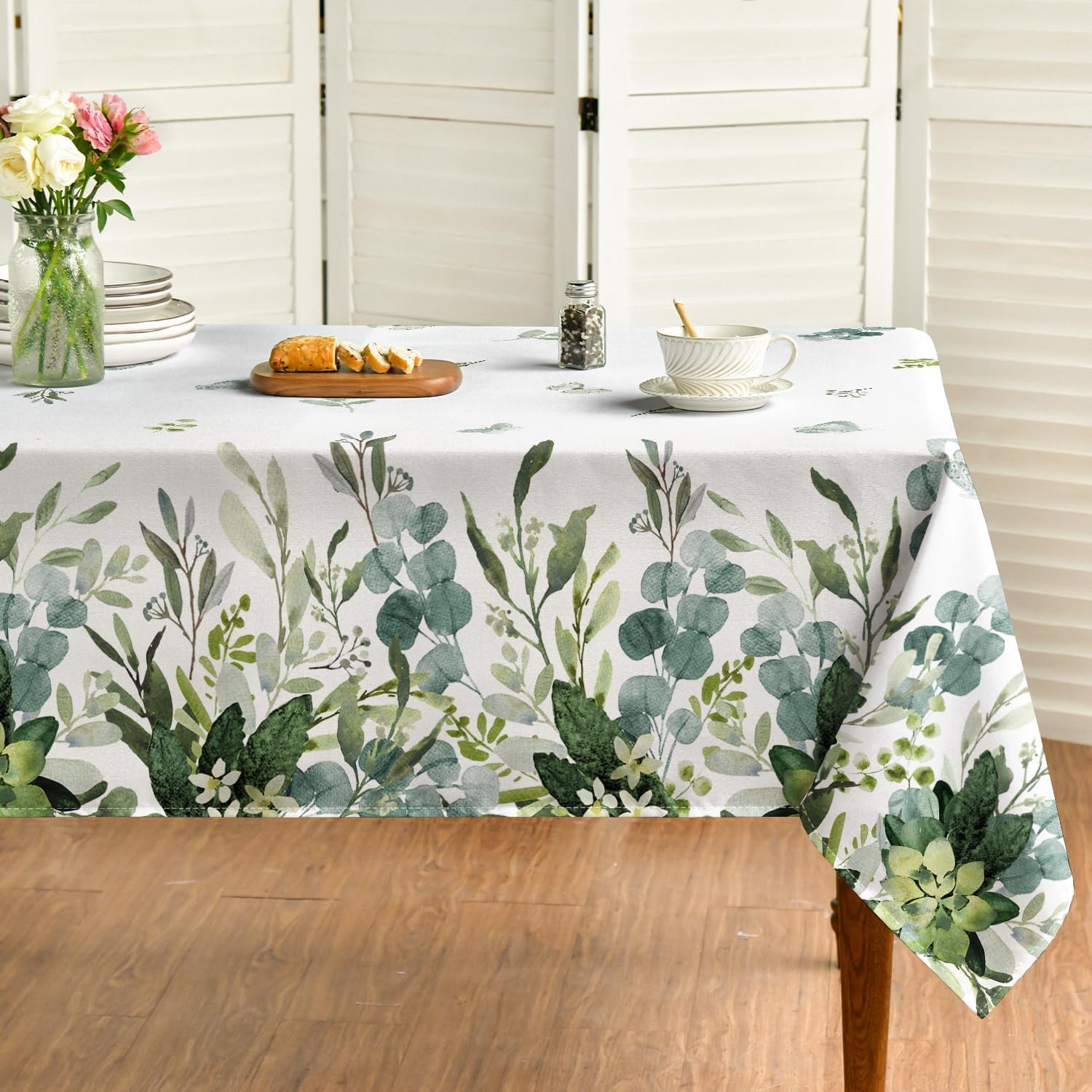 Spring Summer Tablecloth 60x120 Inch Rectangular, Eucalyptus Floral ...