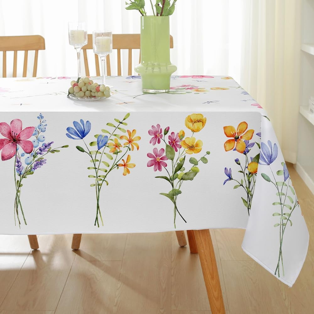 Spring Summer Tablecloth Rectangle 54x72，Floral with Dragonfly Fabric ...
