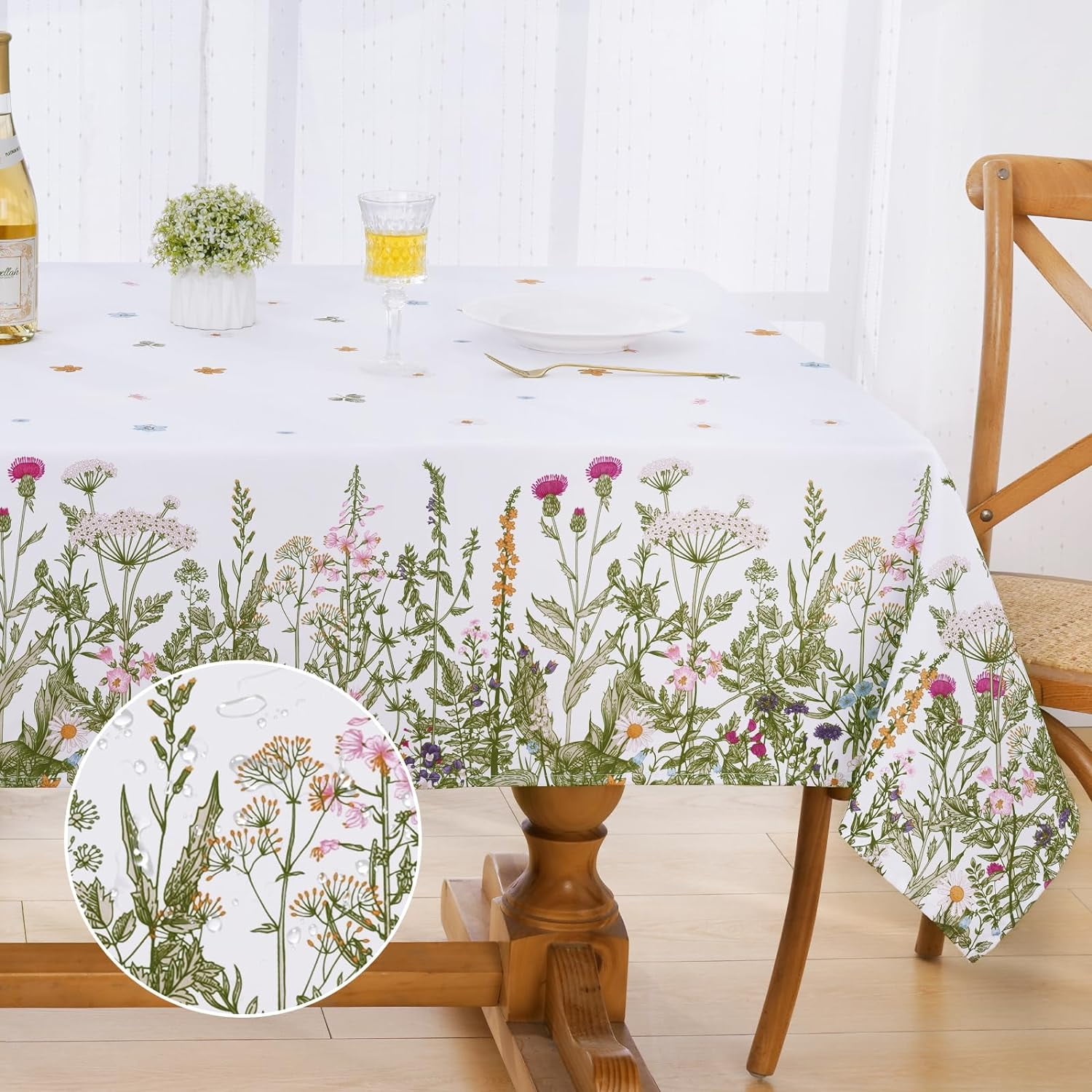 Spring Summer Tablecloth Rectangle, Floral Plants Waterproof Table ...