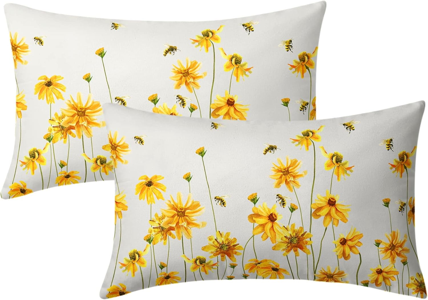 Spring Summer Throw Pillow Covers 12X20 in Set of 2 Yellow Flowers ...