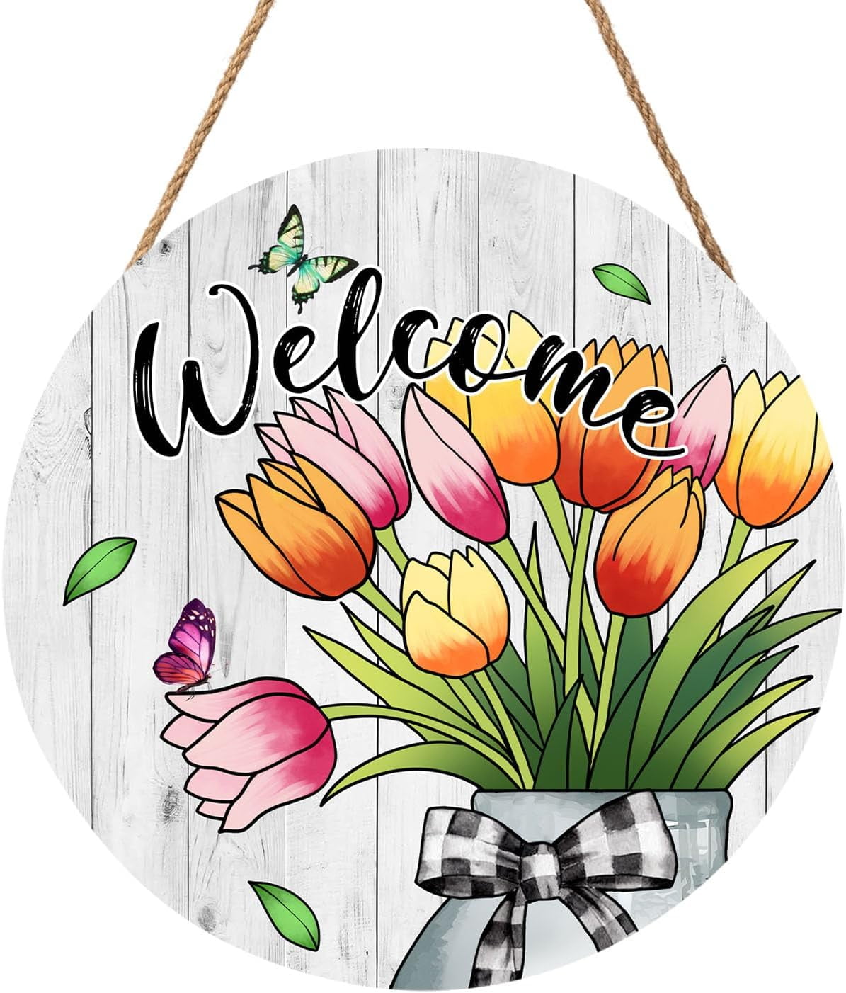 Spring Summer Tulip Flowers Welcome Door Sign For Front Door Decor ...