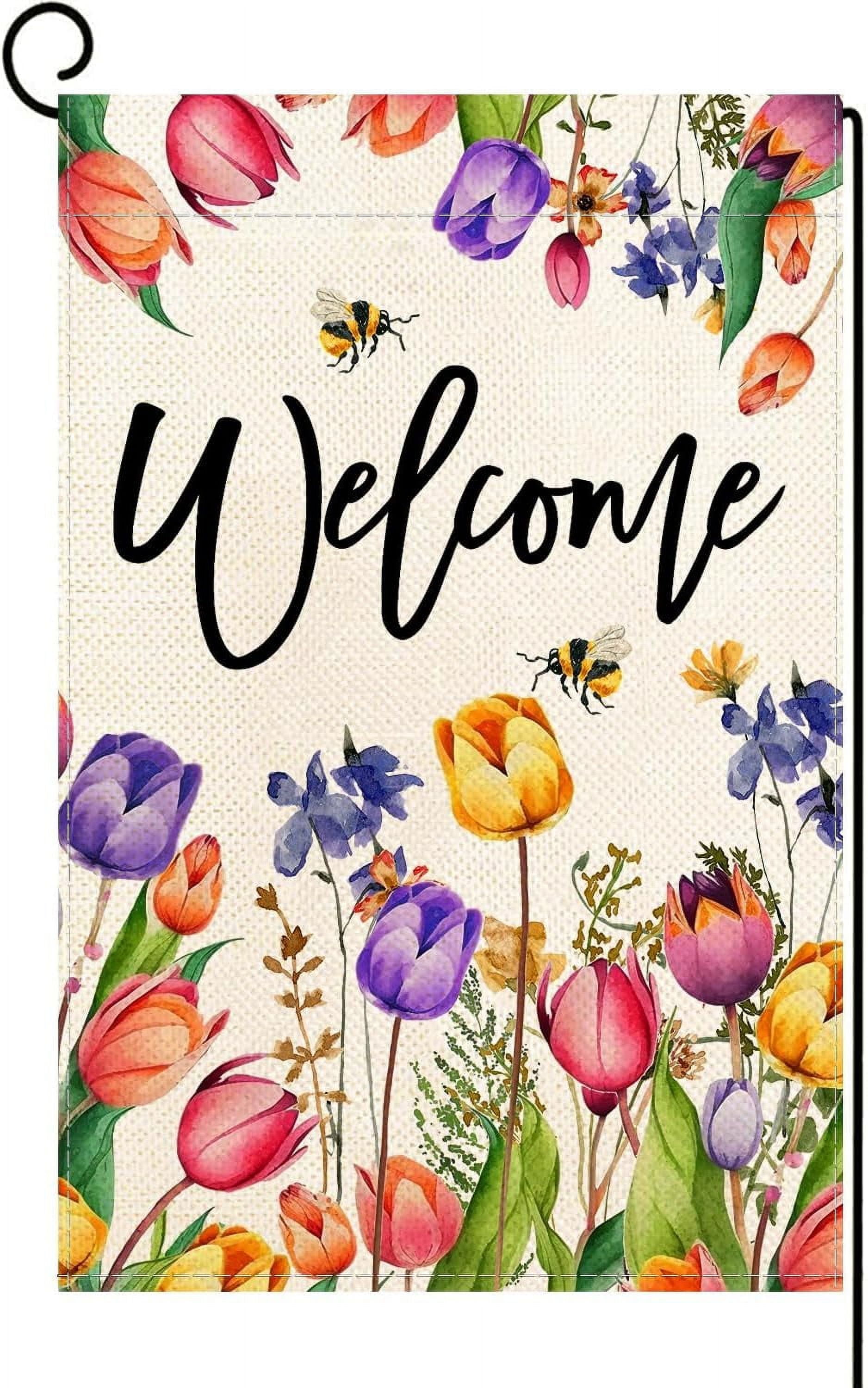 Jbralid Garden Flag, Double Sided Welcome Tulip Floral Yard Decor 12x18 ...