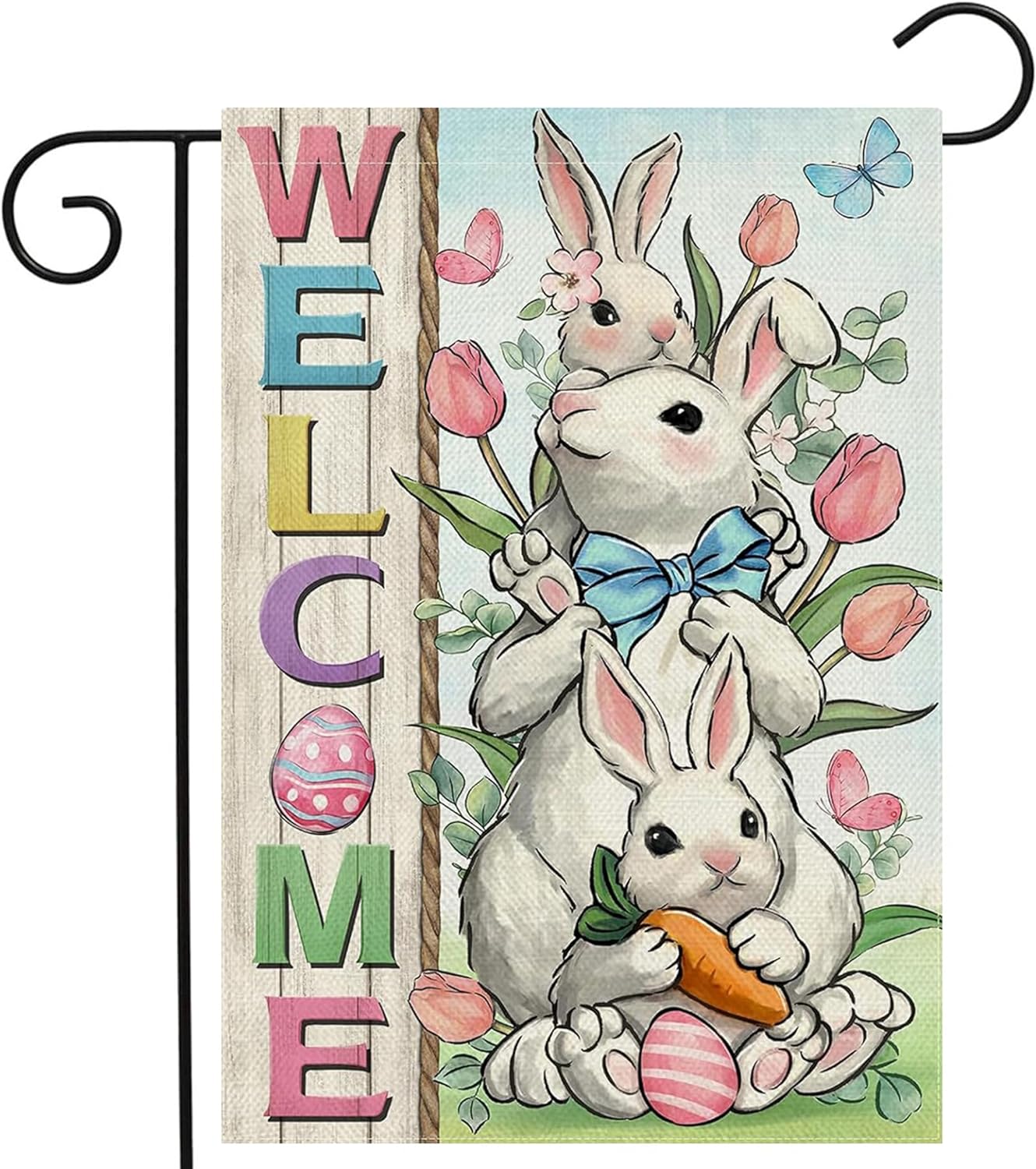 Spring Summer Tulip Welcome Garden Flag Double Sided Rabbit Colorful ...