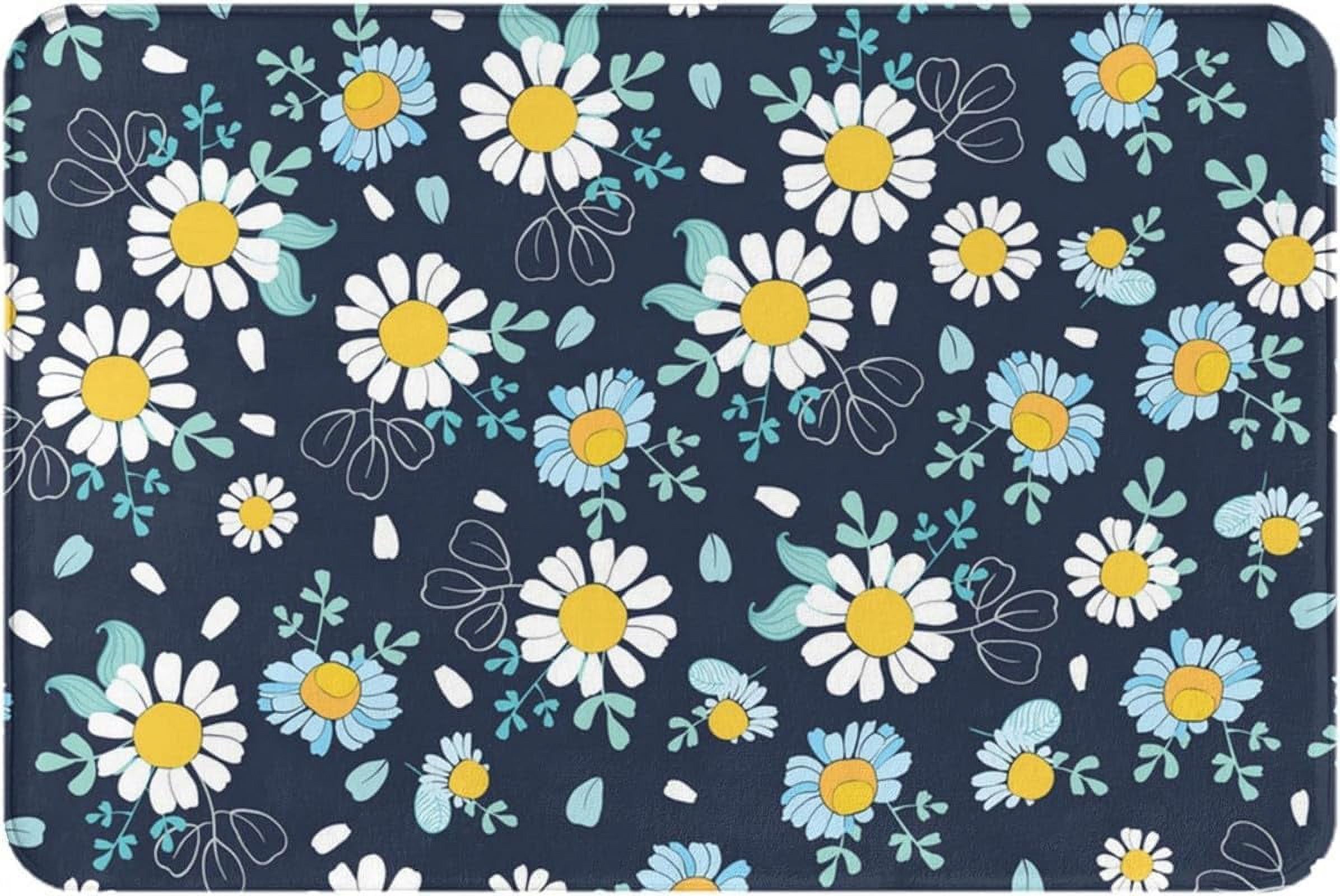 Spring Summer Welcome Door Mat Flower Floral Daisy Navy Blue Indoor ...