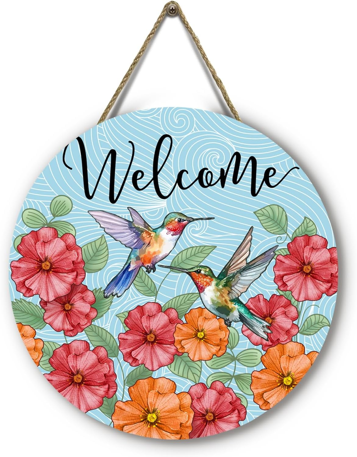 Spring Summer Welcome Door Sign Hummingbird Flower Sign for Front Door ...