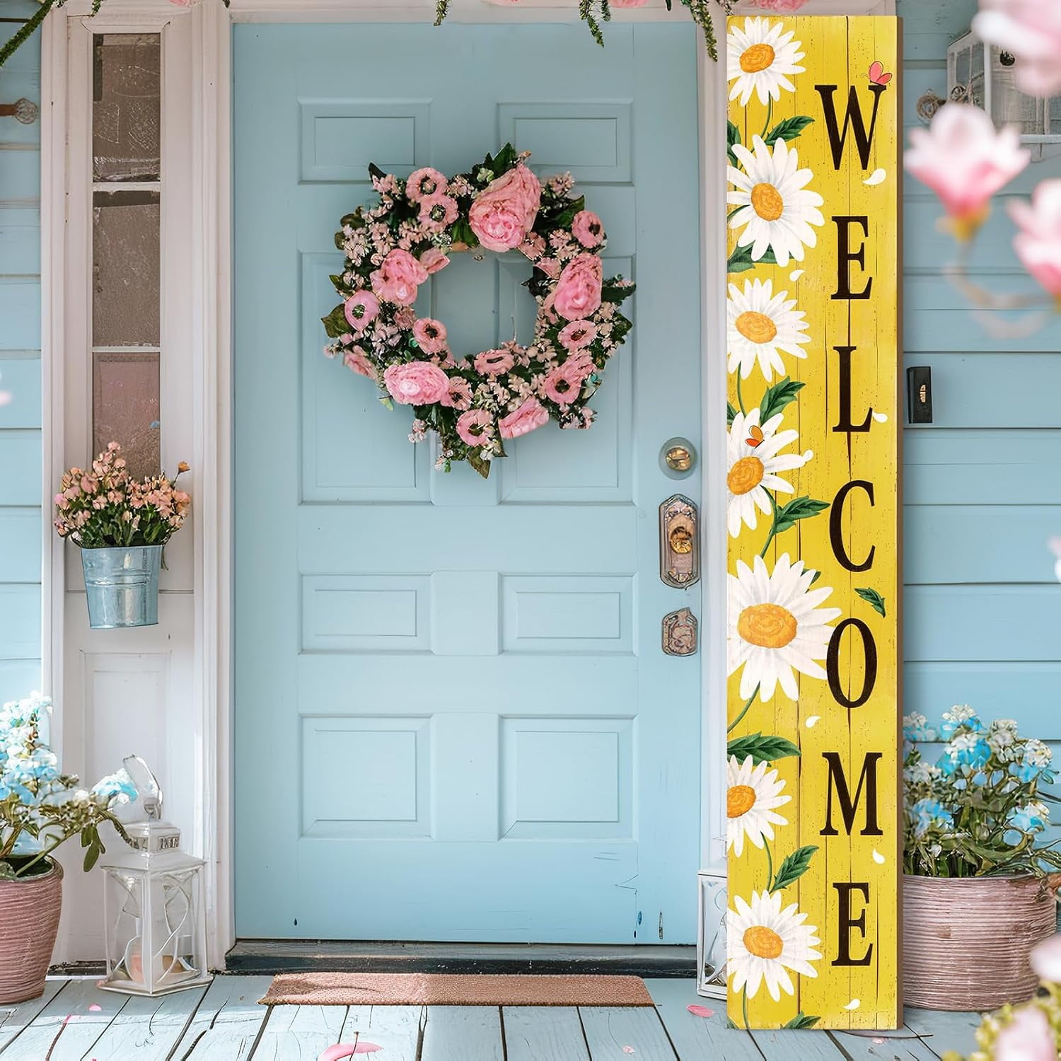 Spring Summer Welcome for Front Porch Standing, Daisy Wooden Porch Sign ...