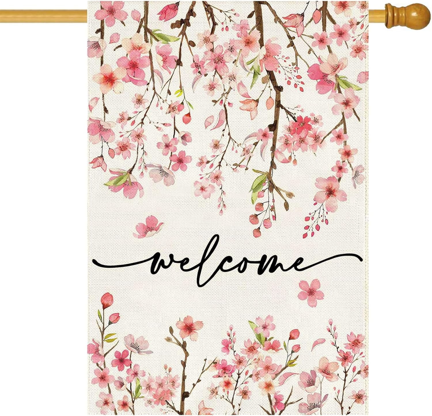 Spring Summer Welcome House Flag 28 x 40 Inch Double Sided Burlap Pink ...