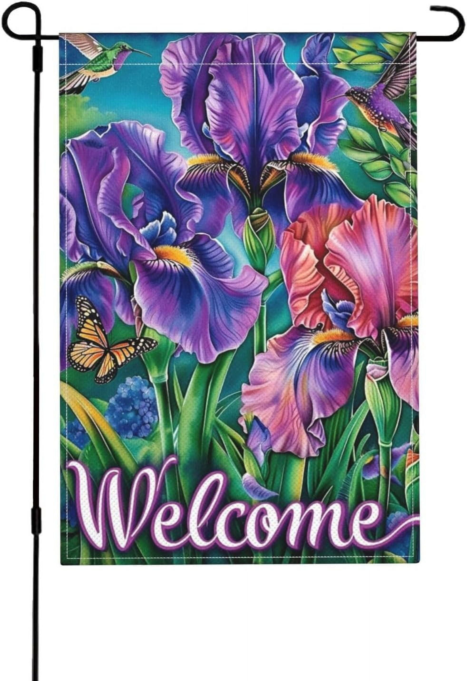 Spring Summer Welcome Hummingbird Orioles Iris Flower Garden Flag ...