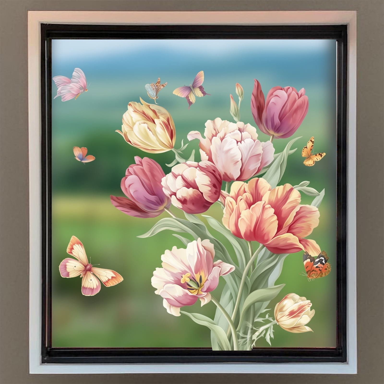 Spring Summer Window Cling Sticker, Tulip Butterfly Flower Window Decal ...