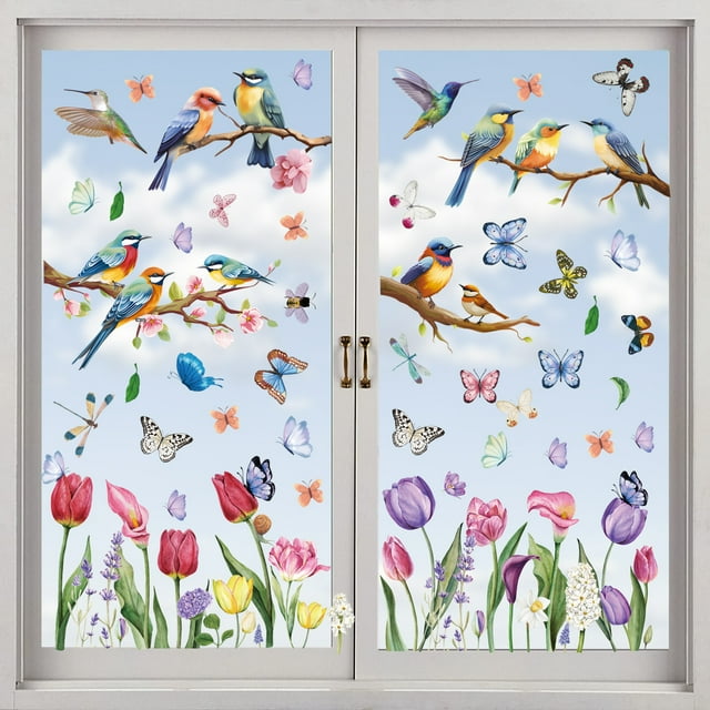 Spring Summer Window Clings - 76 PCS of Butterfly, Tree Branch ...