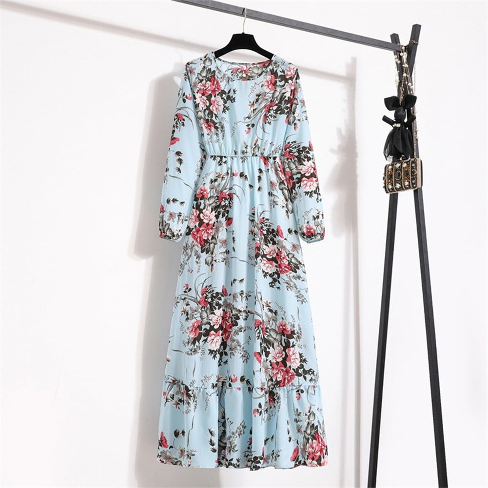 Spring Summer Women Maxi Dresses Full Sleeve Floral Print Beach Party ...