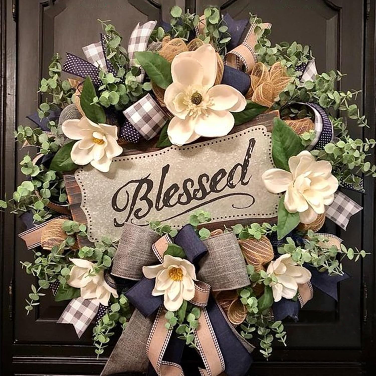 Spring Summer Wreath for Front Door,Farmhouse Magnolia Porch Decoration ...