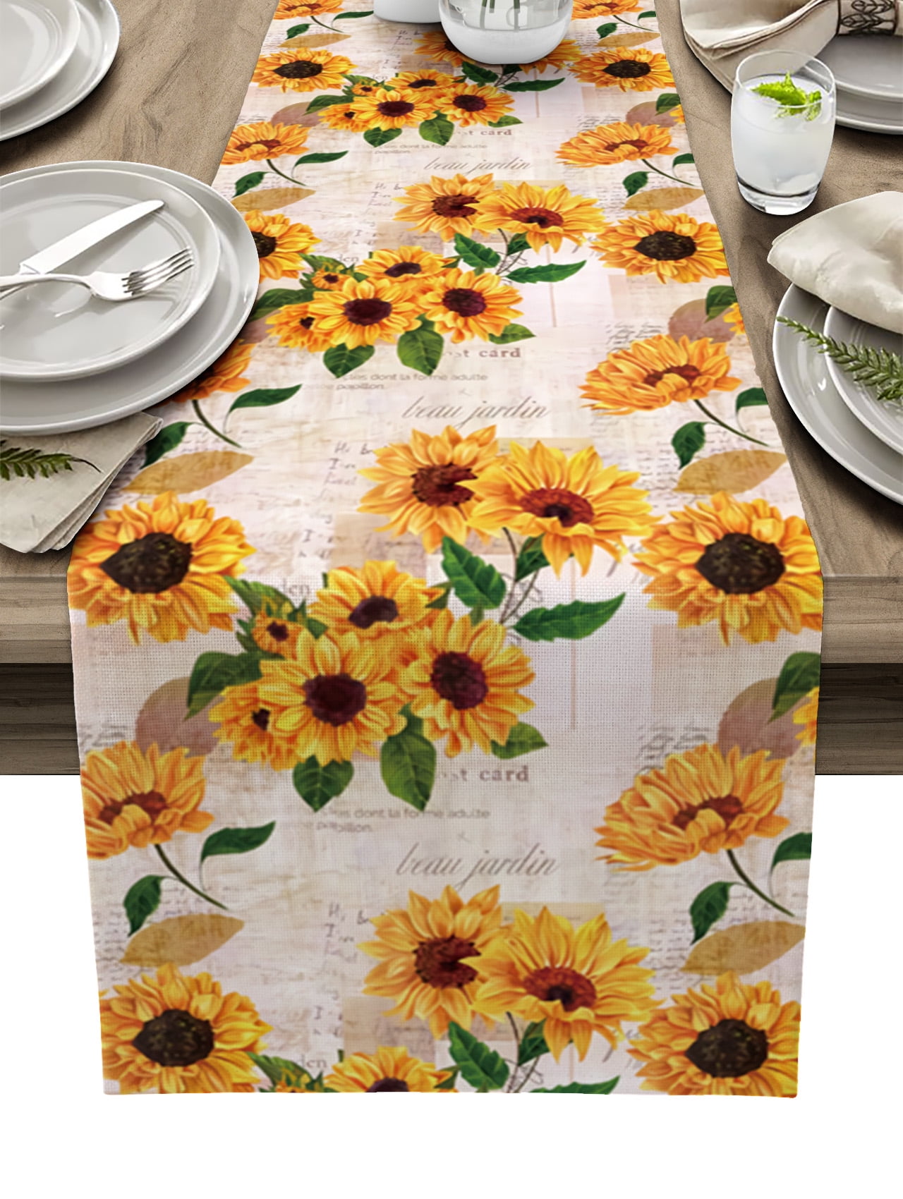 Spring Sunflower Bee Retro Modern Table Runners Cloth Holidays Party Wedding ration Table Runner ...