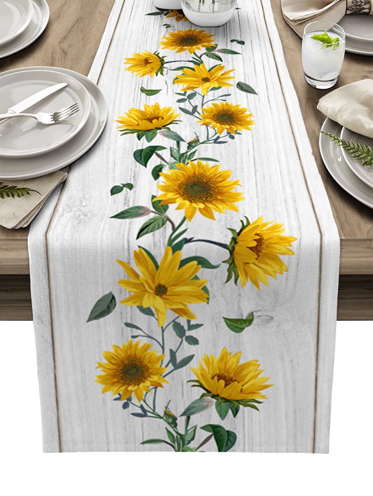 Spring Sunflower Bee Retro Modern Table Runners Cloth Holidays Party ...