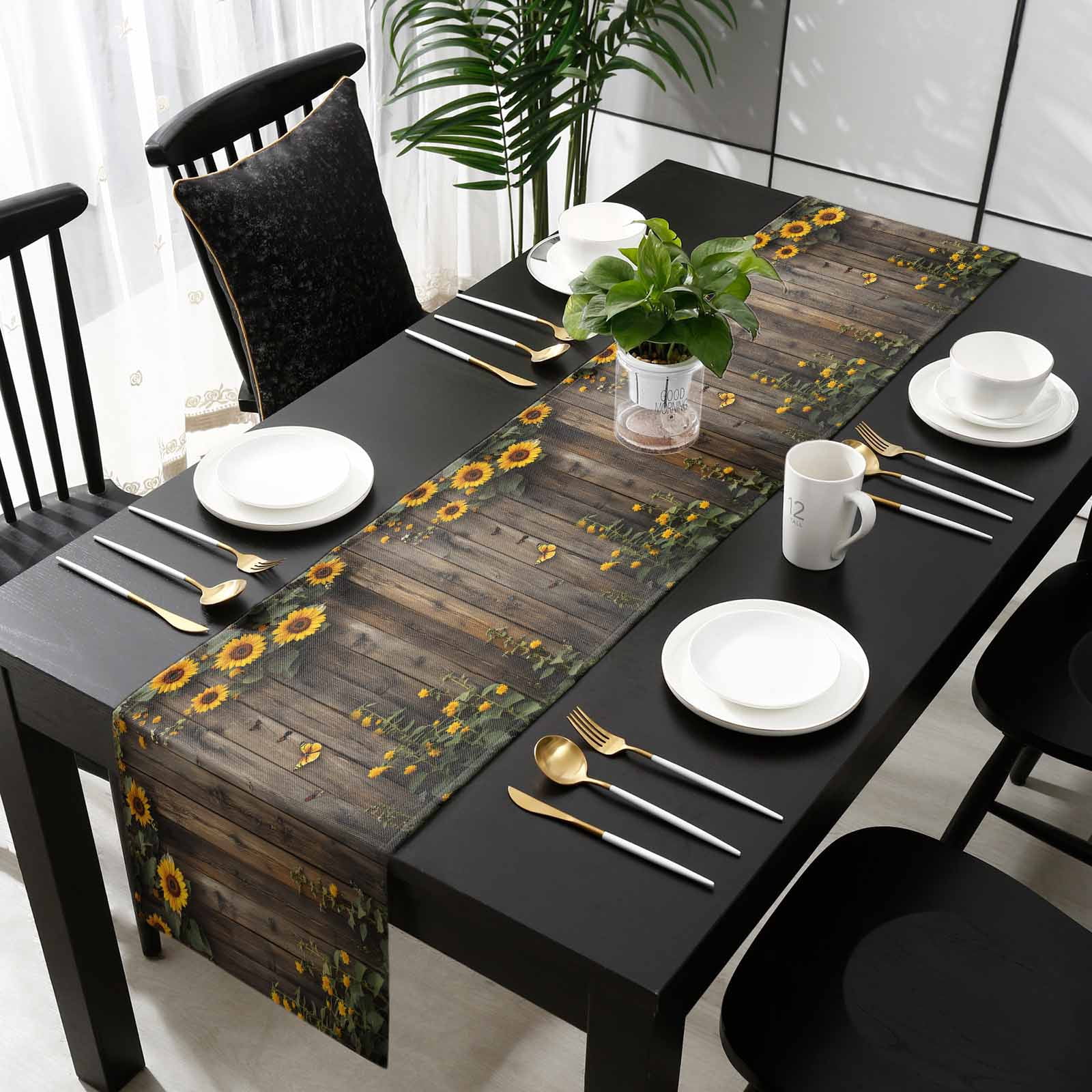 Spring Sunflower Cotton Linen Long Table Runner 13 x 108 inch ...
